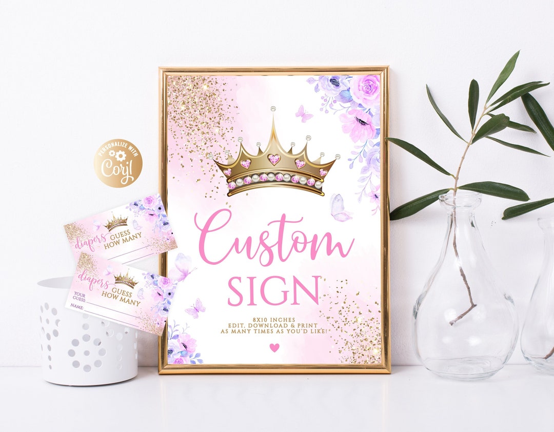 Princess Editable Custom Sign Purple Roses, Pink Princess Flowers ...