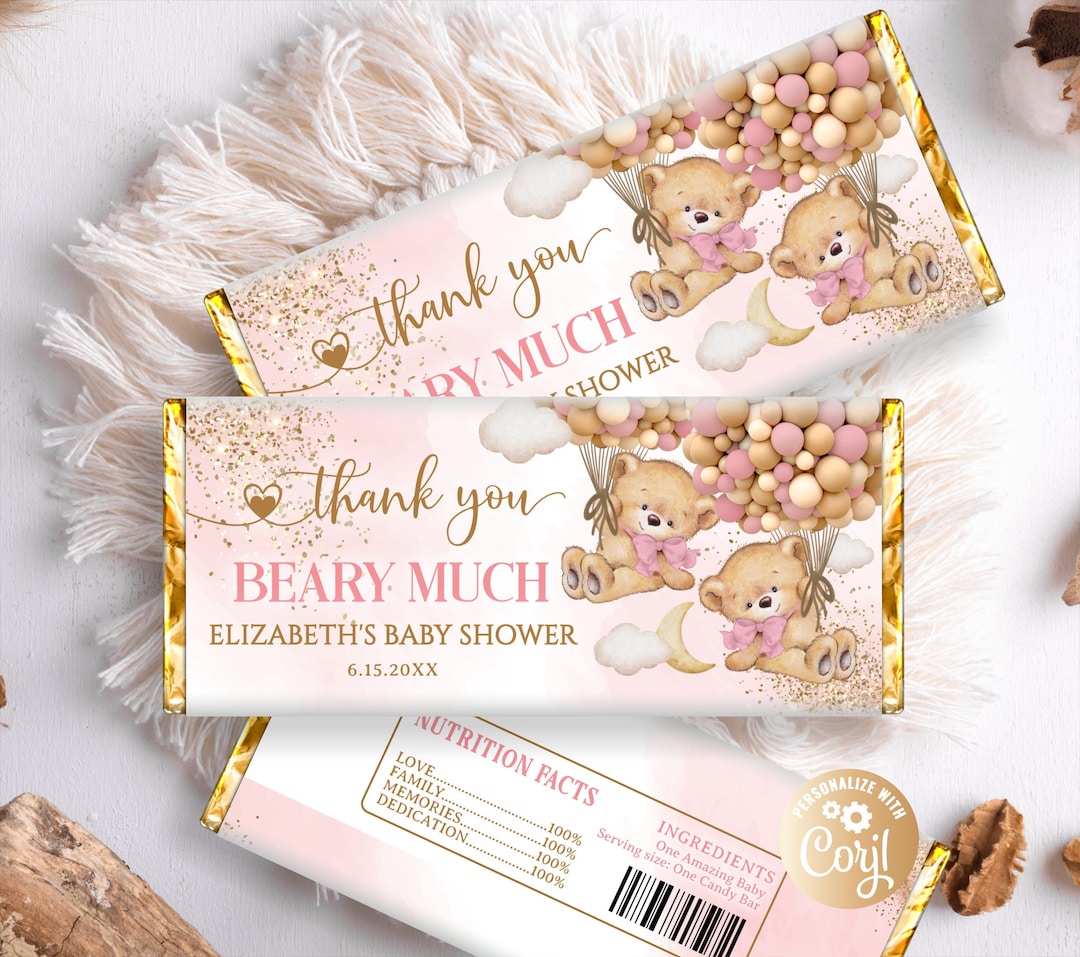 Editable Two Bears Pink 2 Girls Chocolate Wrapper Beary Much, Bears ...