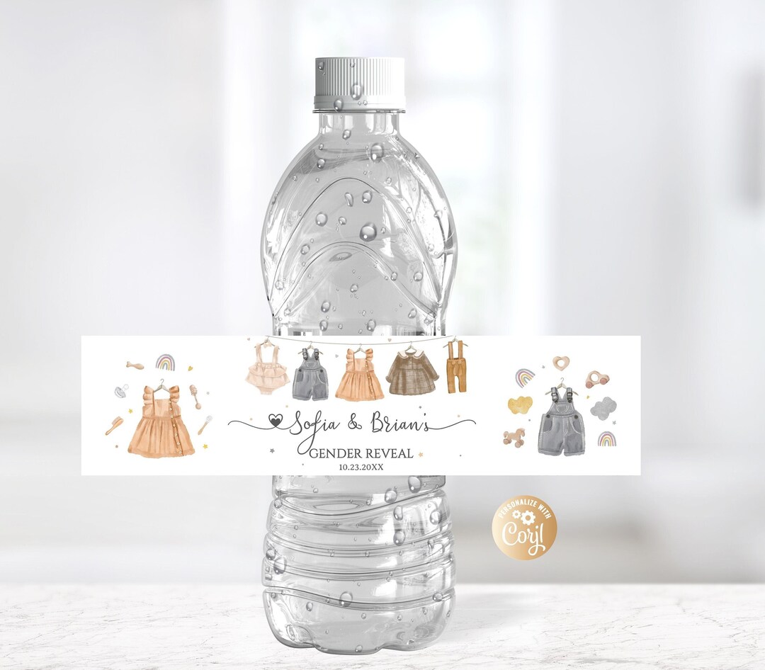 Editable Gender Reveal Bottle Label Baby Shower He or She Water Bottle ...