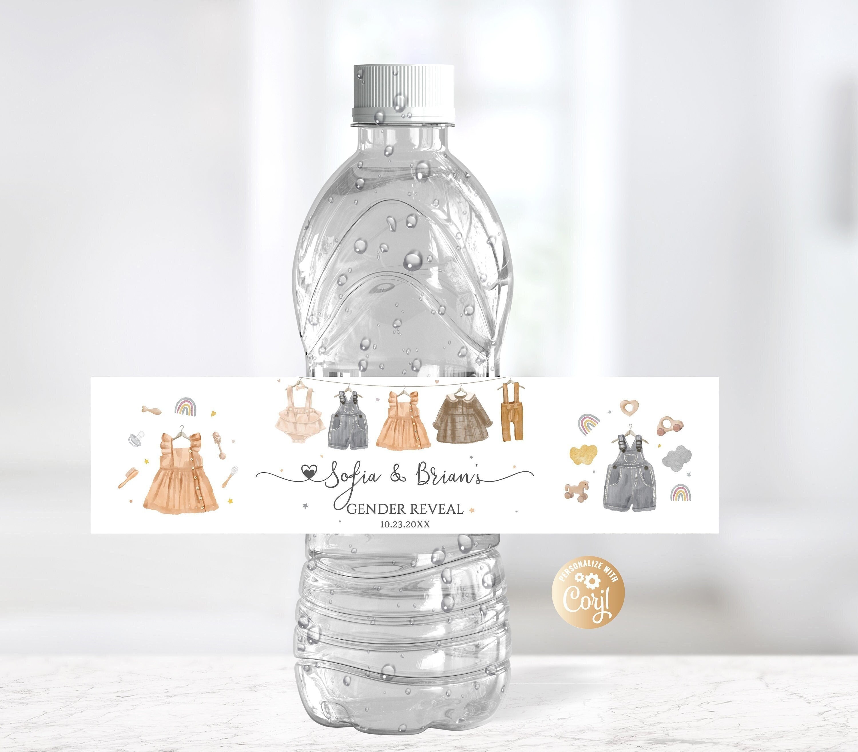 Editable Gender Reveal Bottle Label Baby Shower He or She Water Bottle ...