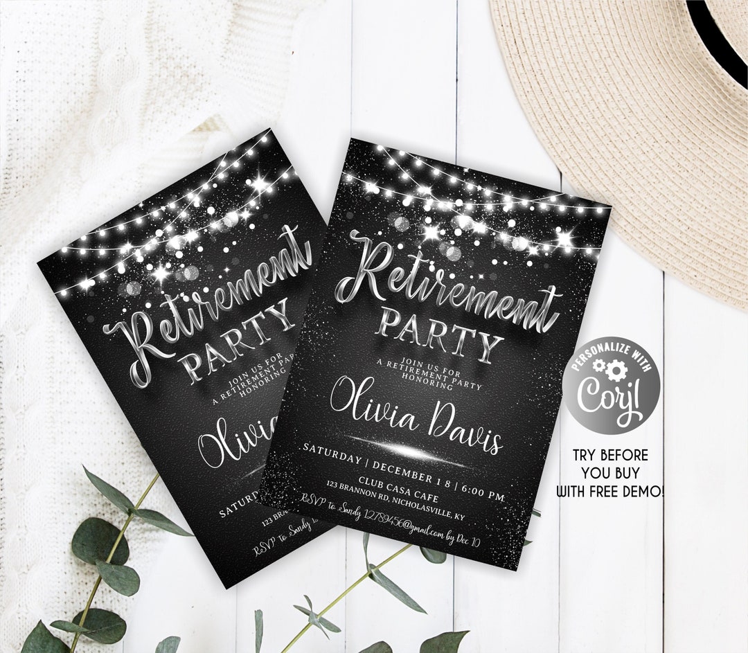 Retirement Party Silver Invitation, Invitation Silver Sparkle Glitter ...