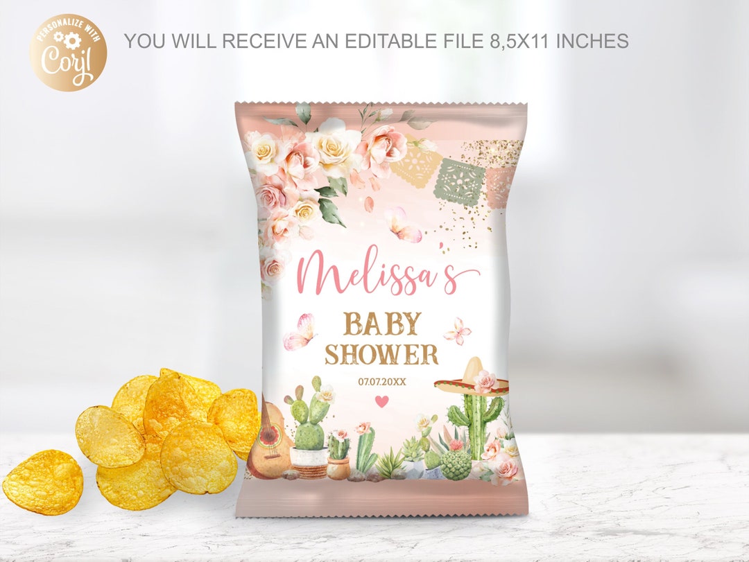 Editable Girl Fiesta Chip Bags, Fiesta Pink Cactus Girl Baby Shower ...