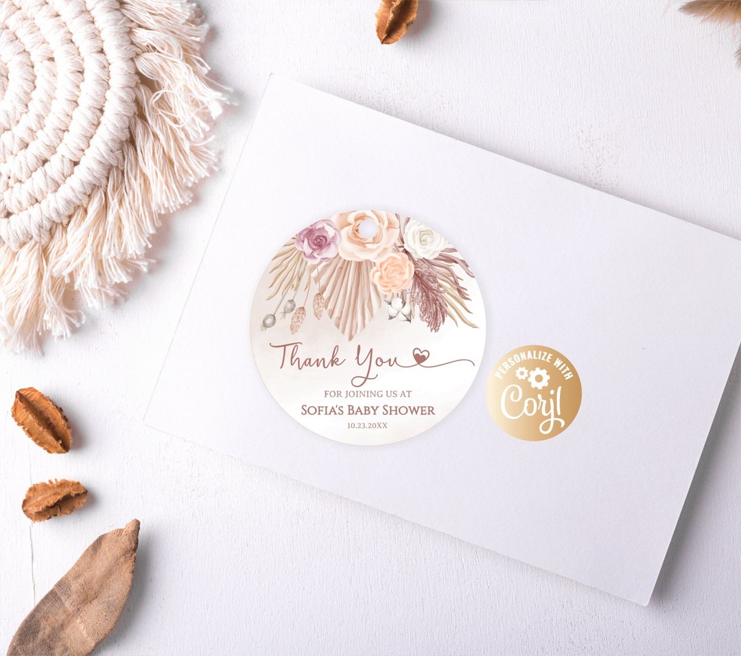Editable Boho Baby Shower Favors Tags Circle, Boho Baby Shower Favors ...