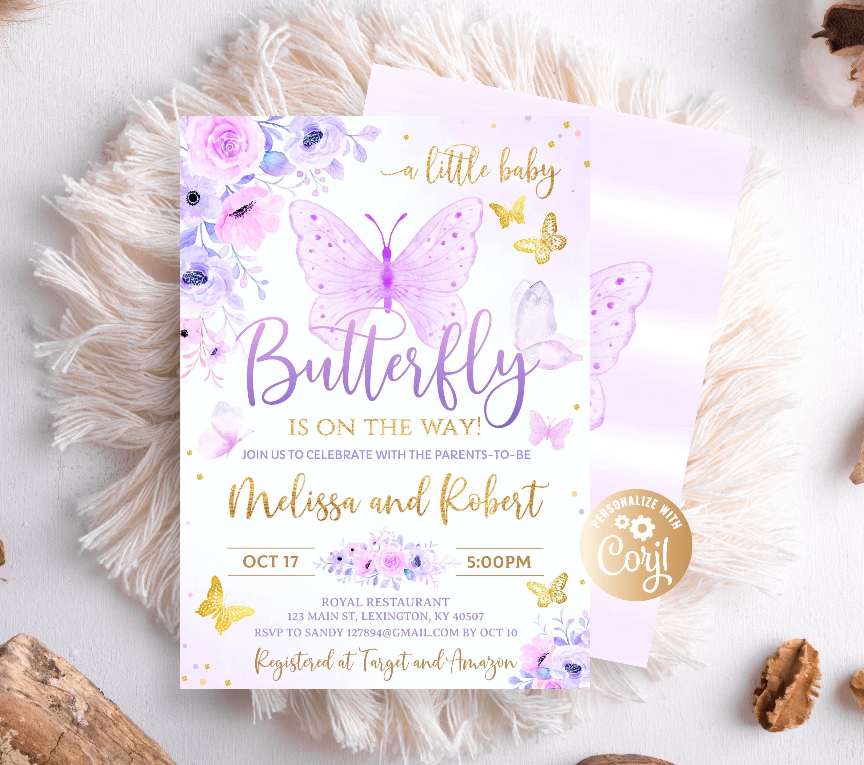 Purple Butterfly Baby Shower Invitation for Girl Little - Etsy