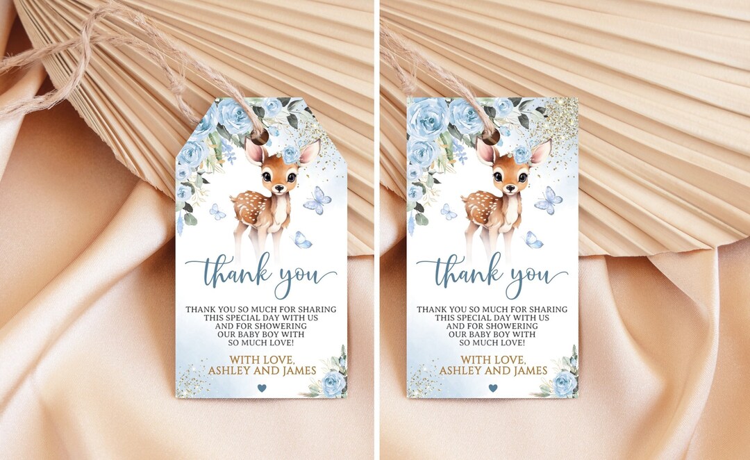 Editable Oh Deer Boy Blue Baby Shower Thank You Tags Favor Tags ...