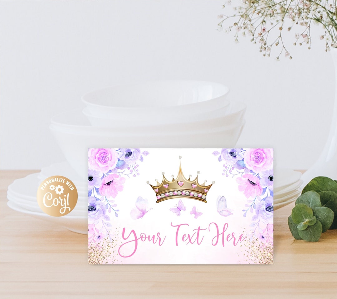 Princess Print Food Labels Girl Pink Roses Gold, Editable Royal Food ...