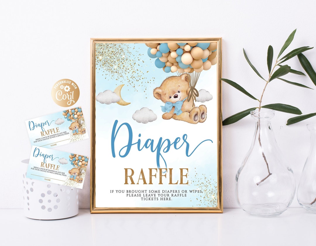 Editable Diaper Raffle Sign Bear Boy Blue, Bear Diaper Raffle Decor ...