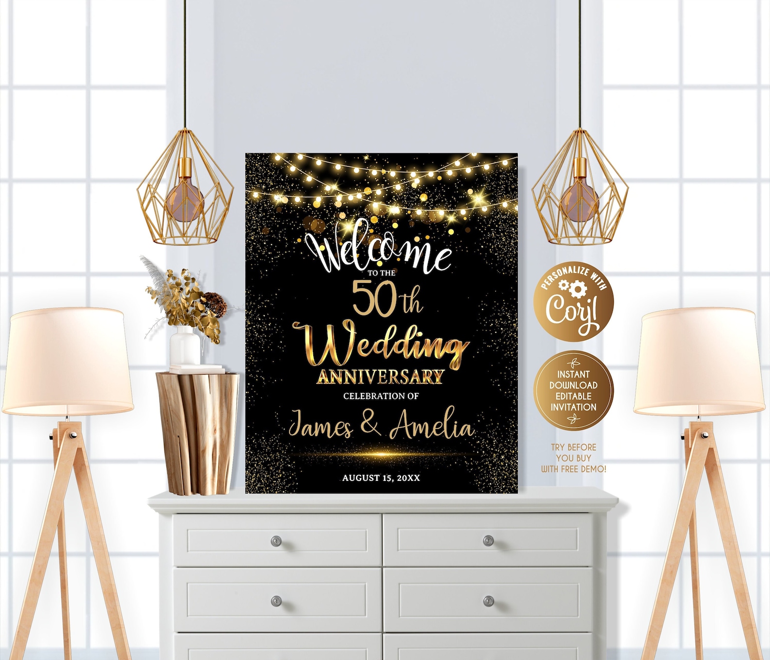 50th Wedding Anniversary Welcome Sign Gold Wedding - Etsy
