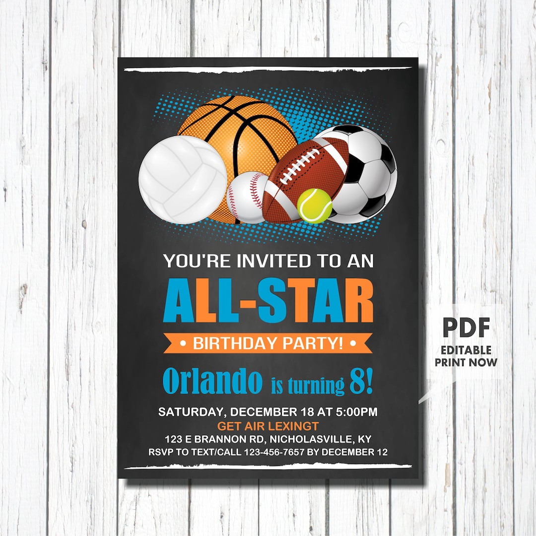 Sports Invitation, Sports Birthday Invitation, Sport Birthday ...