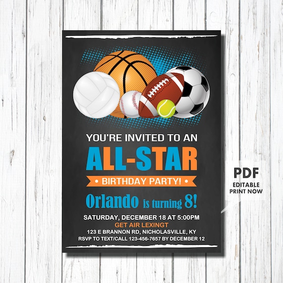 Sports Invitation Sports Birthday Invitation Sport Birthday | Etsy