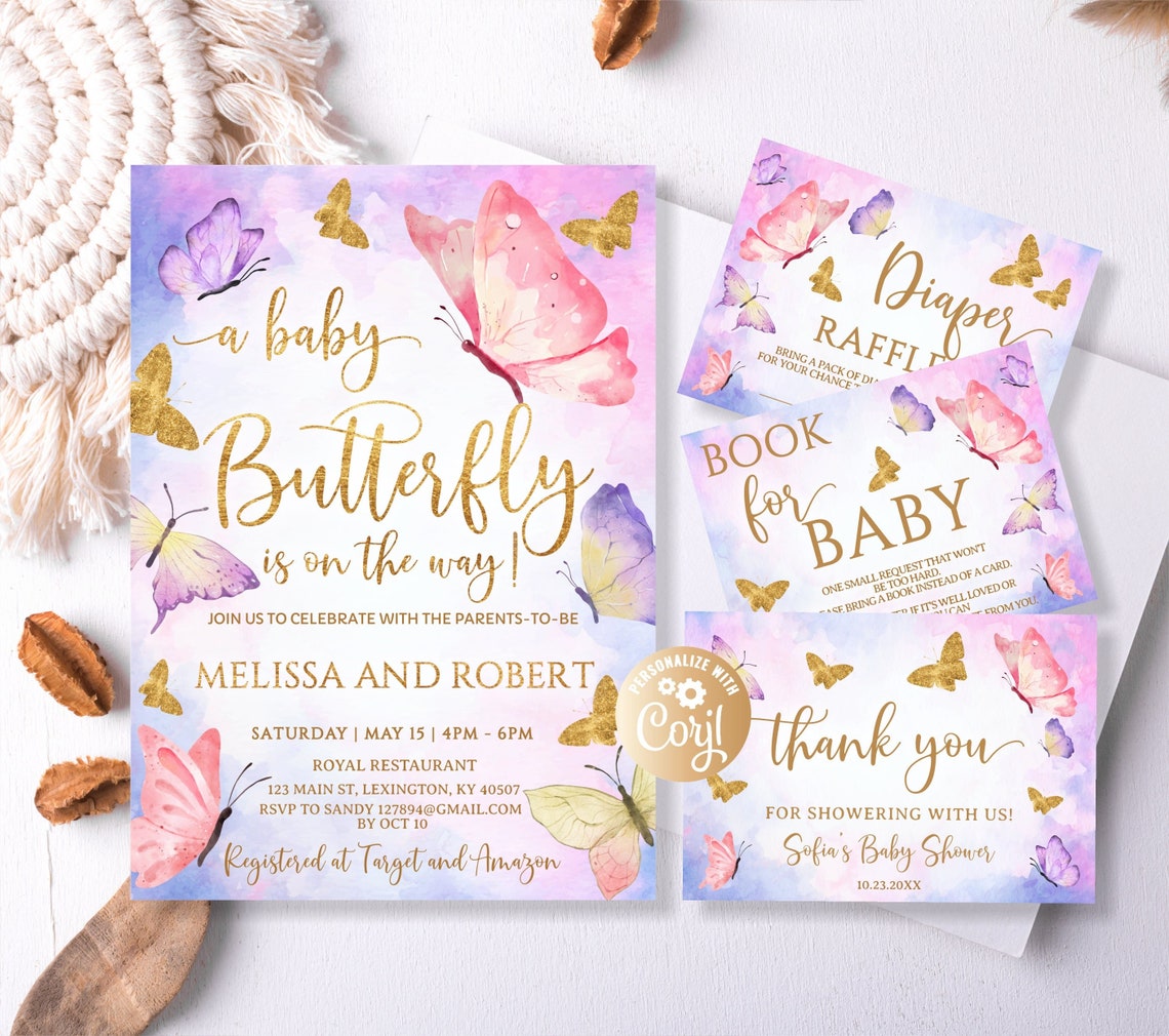 Butterfly Baby Shower Invitation Set, for Girl, Little Butterfly ...