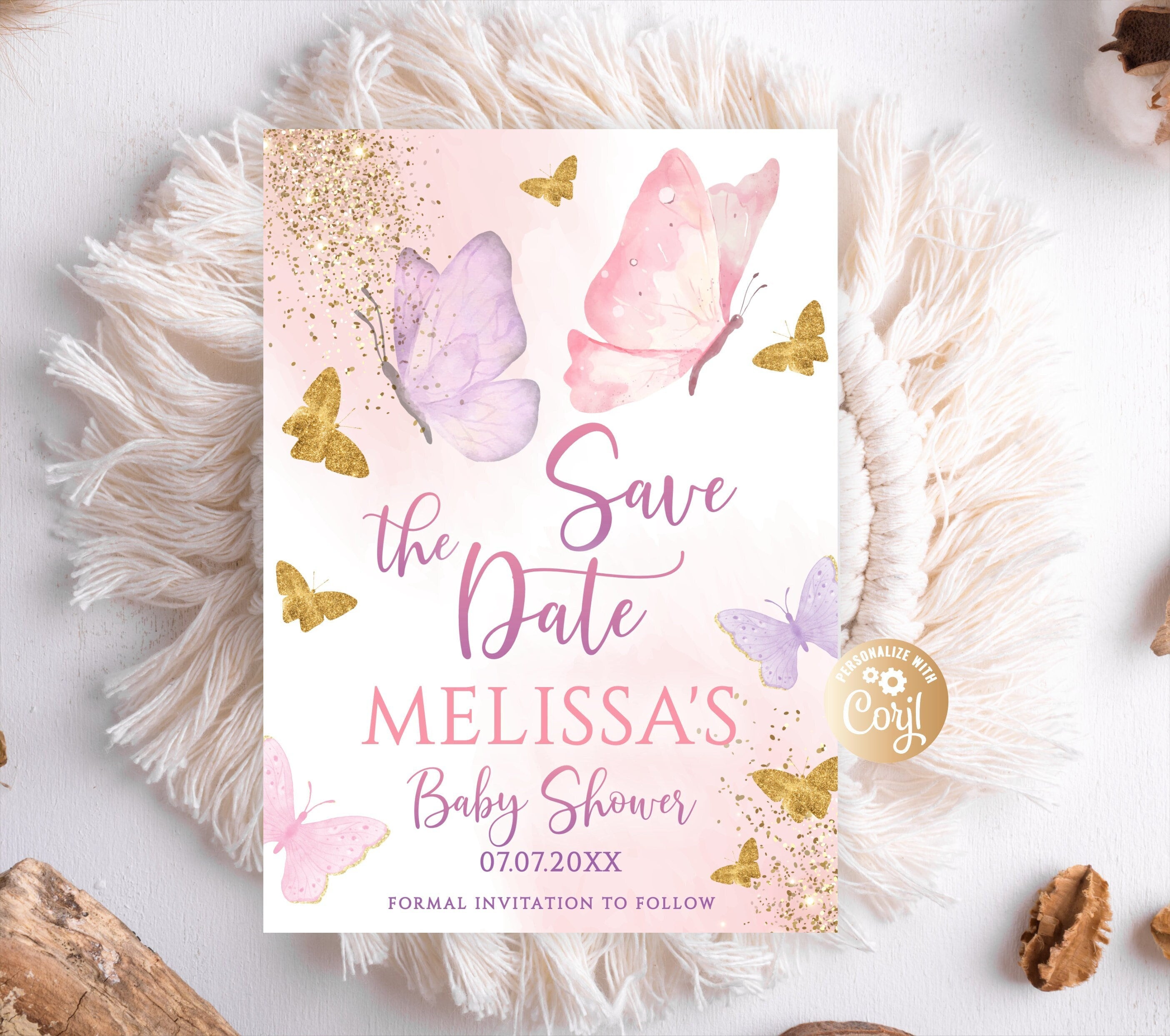 Editable Butterfly Baby Shower Save the Date Invitation Girl - Etsy