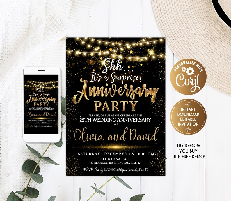 Golden Wedding Anniversary Invitations Anniversary - Etsy