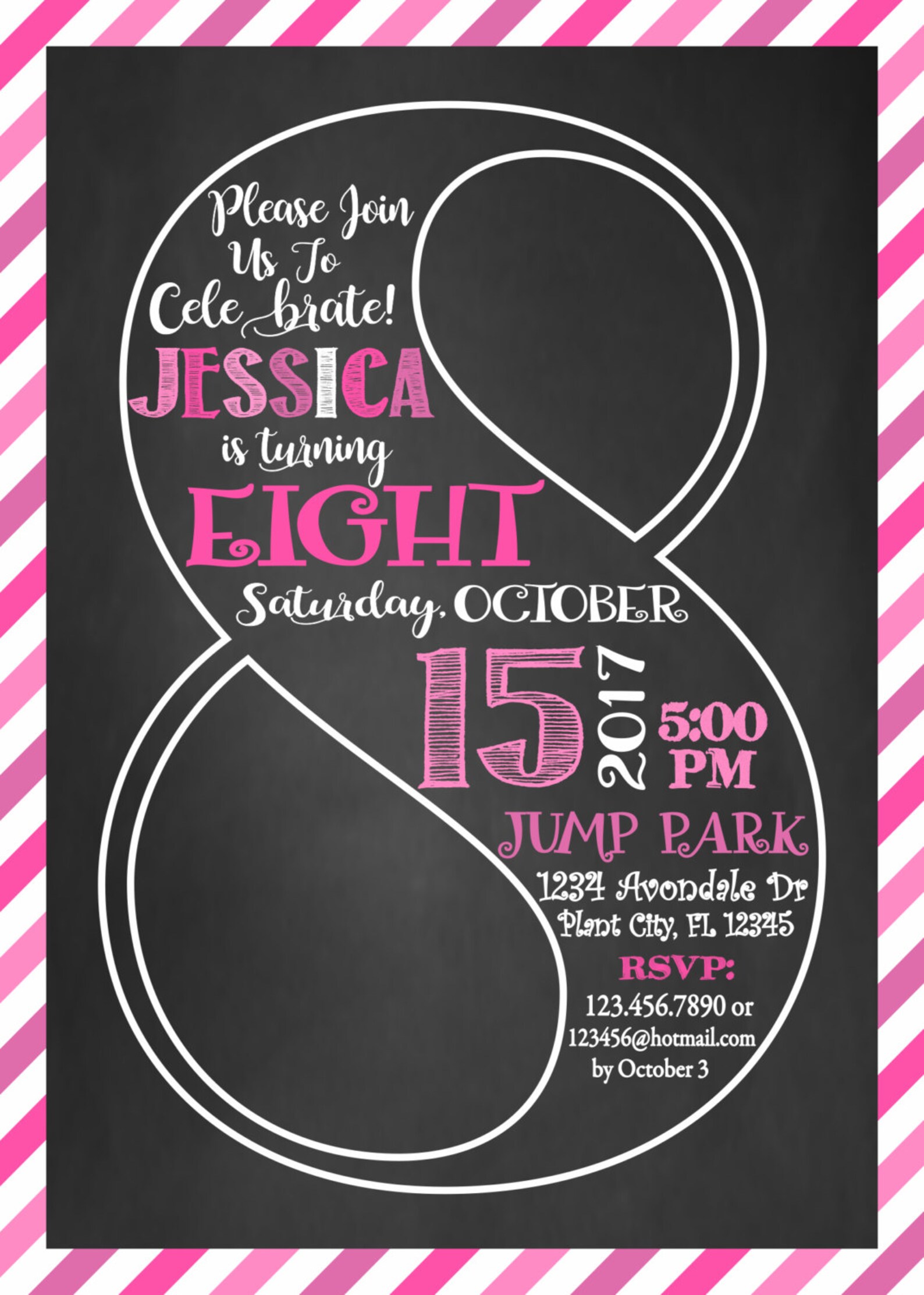 8th Birthday Invitation Girl Сhalkboard Eighth Birthday - Etsy