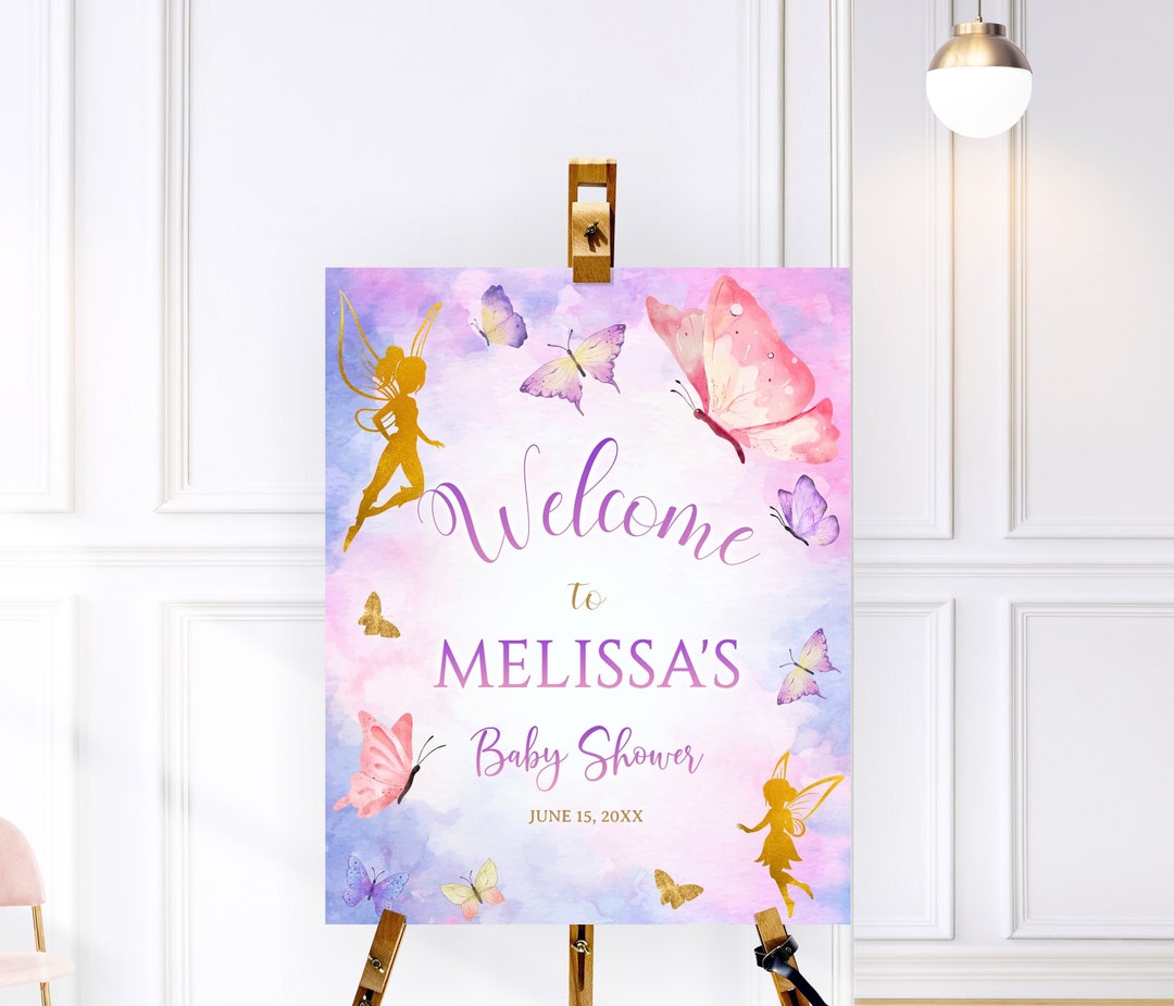 Fairy Baby Shower Welcome Sign, Magical Fairies Welcome Sign, Butterfly ...