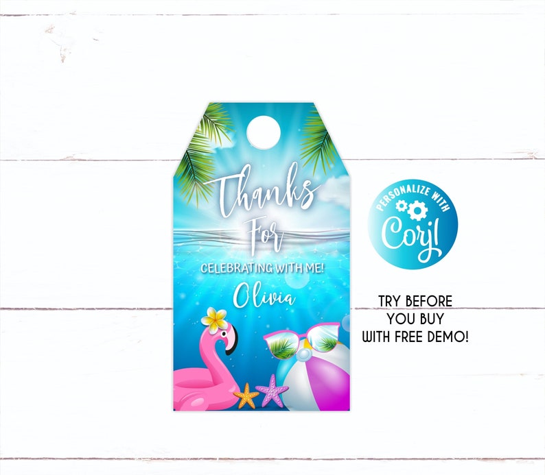 Thank You Tags Pool Party Pool Party Favor Tag EDITABLE Pool - Etsy