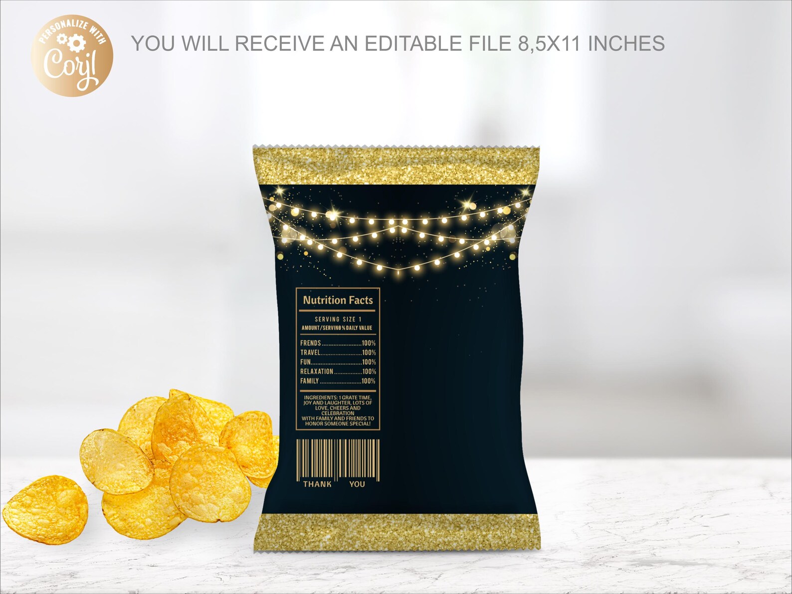 Editable Retirement Chip Bag, Black and Gold Chip Bags, Printable Chip ...