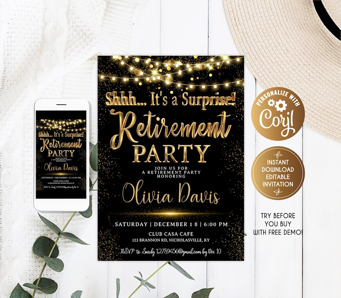 Retirement Party Invitation Retirement Dinner Elegant Black - Etsy