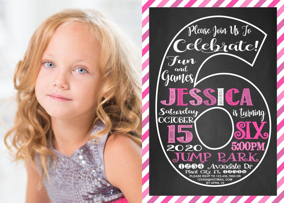 6th Birthday Invitation Girl, Сhalkboard, Sixth Birthday Invitation ...