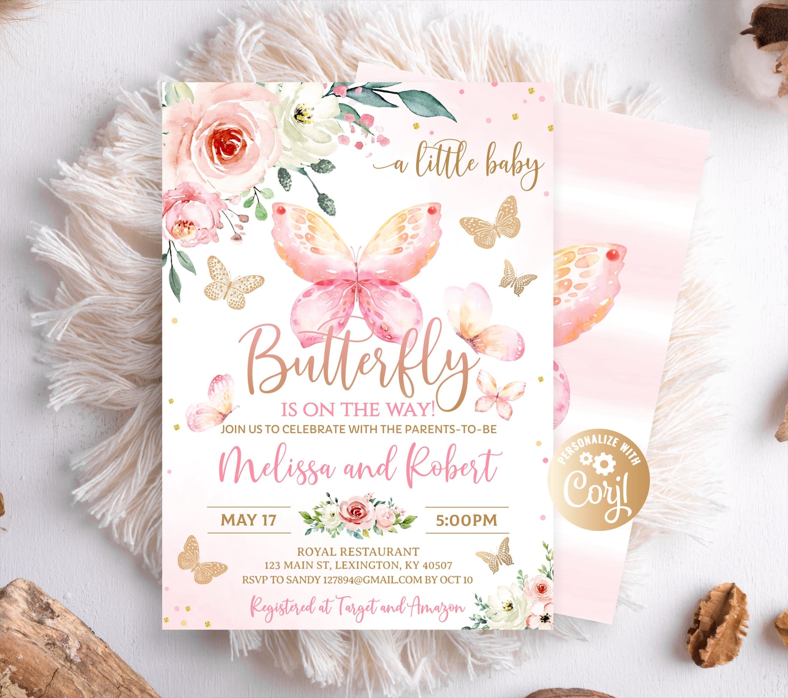 Butterfly Baby Shower Invitation, Pink Butterfly Baby Shower, for Girl ...