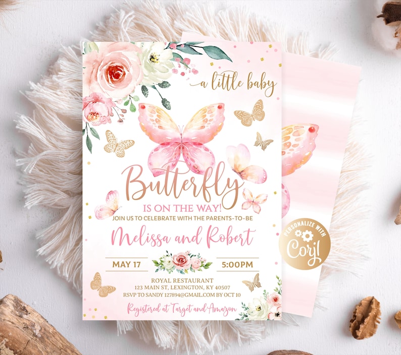 Butterfly Baby Shower Invitation, Pink Butterfly Baby Shower, for Girl ...