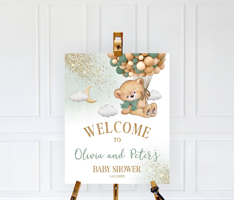 Bear Welcome Baby Shower Sign Bear Sign Welcome Poster Bear - Etsy