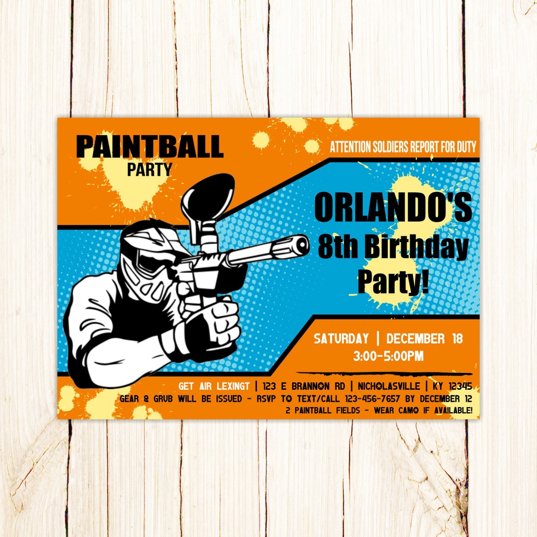 Paintball Invitation, Paintball Birthday, Paint Ball, Paint Ball Party ...