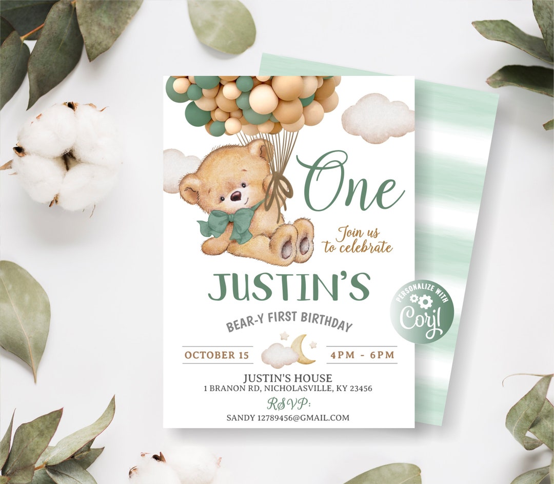 Bear Birthday Invitation, Bear-y First Birthday, Bear 1st Birthday ...