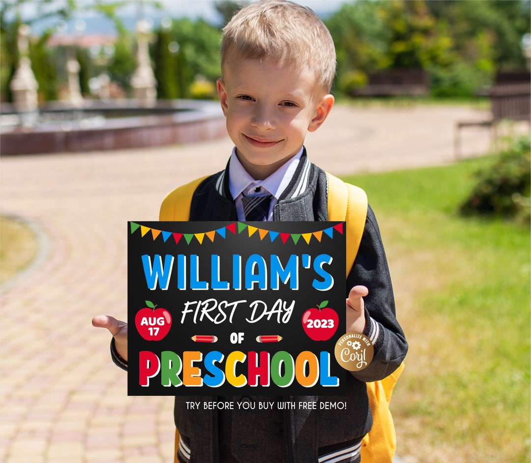 Editable First Day of Preschool Sign Chalkboard, Personalized Preschool ...