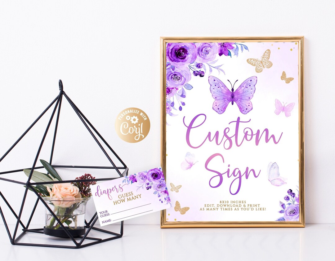Butterfly Editable Custom Sign Purple Roses, Purple Flowers, Butterfly ...