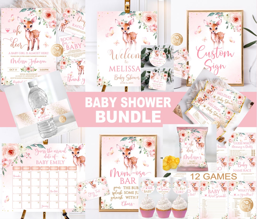 Editable Deer Girl Baby Shower Bundle, Oh Deer Girl Baby Shower Set ...