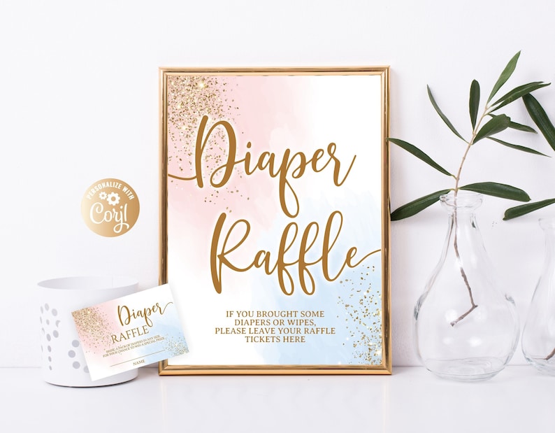 Editable Diaper Raffle Sign, Pink and Gold Decor, Diaper Raffle Card ...