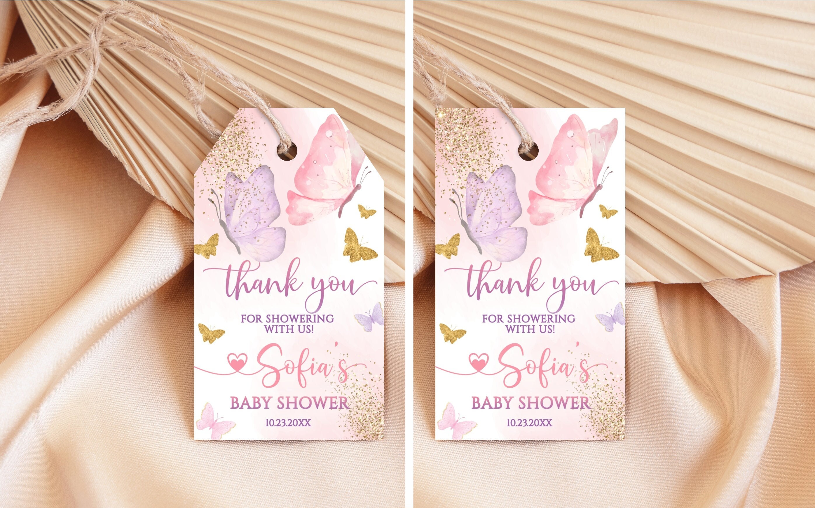 Editable Butterfly Gold Baby Shower Favor Tags, Pink Purple Gold ...