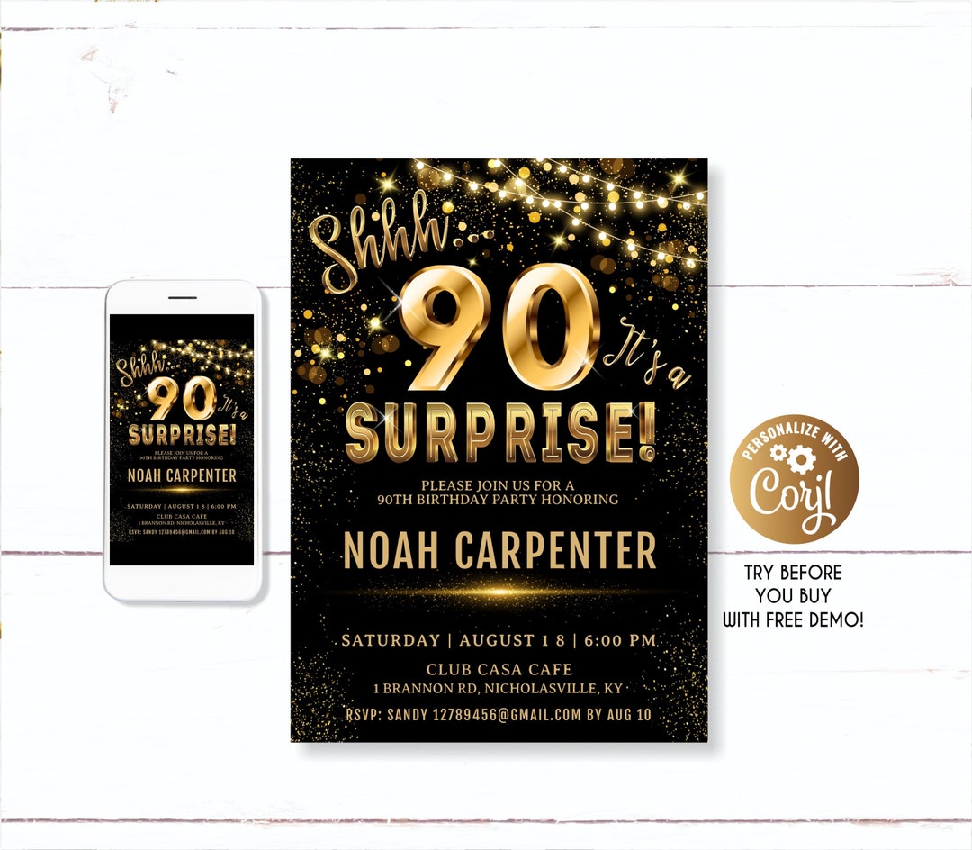 Shhh... It's a Surprise 90th Birthday Invitation , 90th Birthday ...