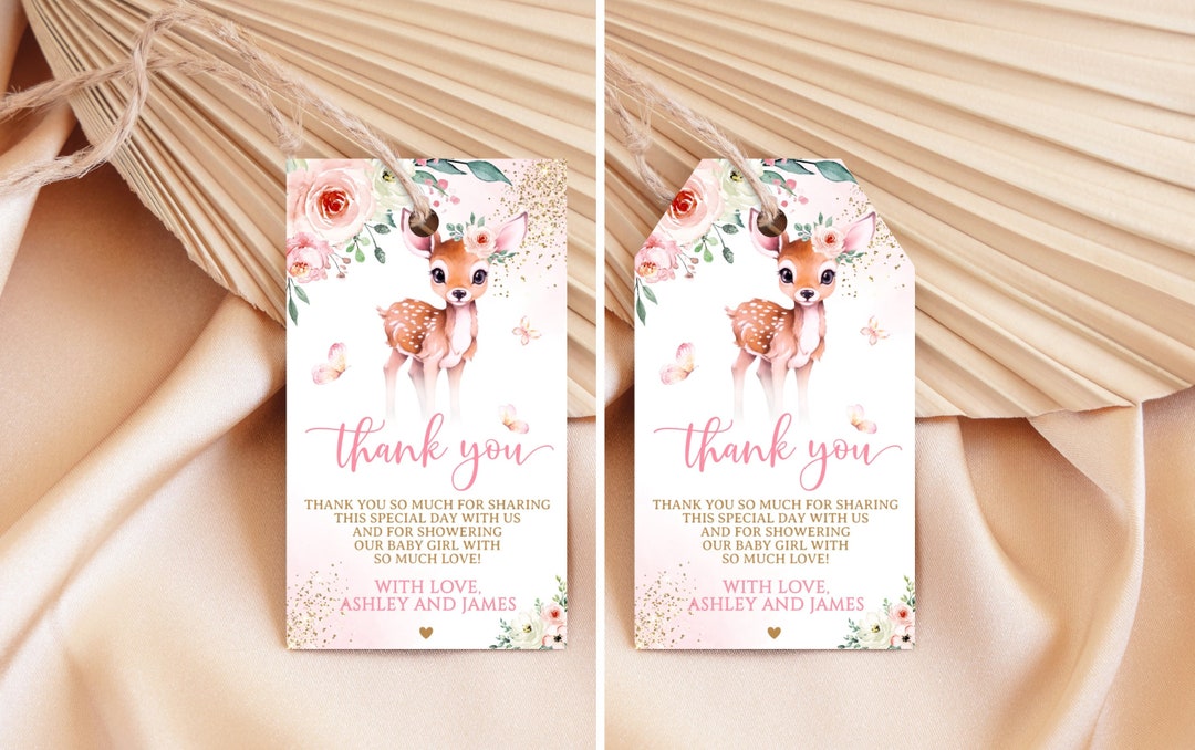 Editable Oh Deer Girl Pink Baby Shower Thank You Tags Favor Tags ...