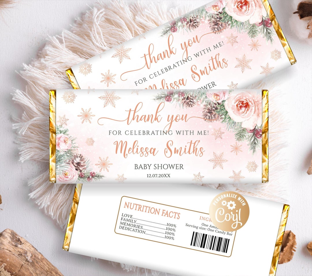 Editable Snowflake Winter Roses Flowers Girl Chocolate Wrapper, Winter ...