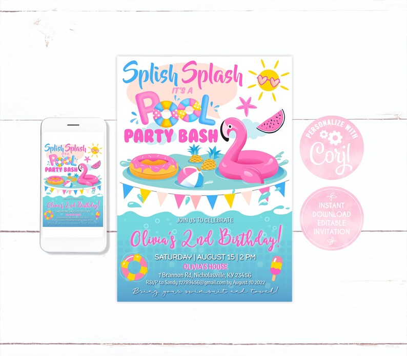 Pool Party Invitation Girl Pool Party Birthday Invitation - Etsy