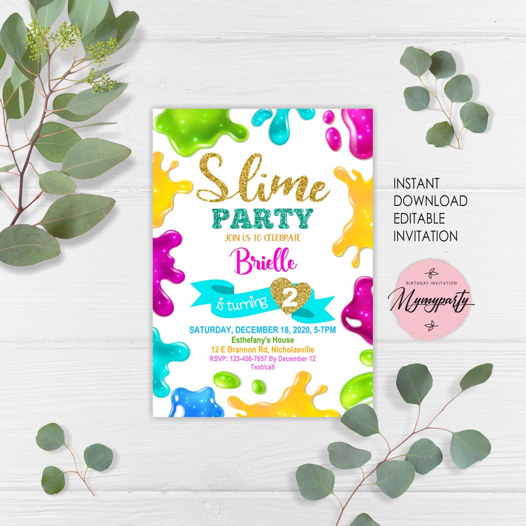 Slime Invitation, Slime Birthday Invitation, Slime Birthday Party ...