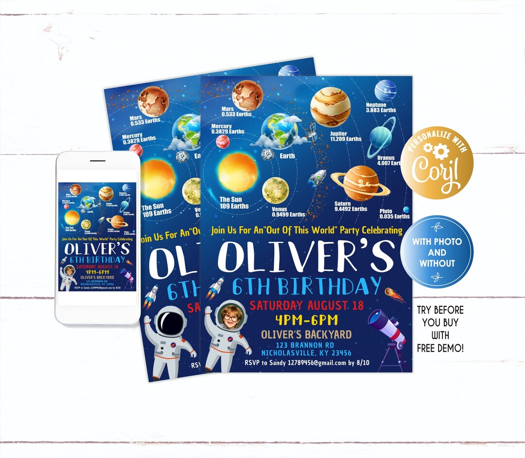 Solar System Birthday Invitation, Space Birthday Printable Invitation ...