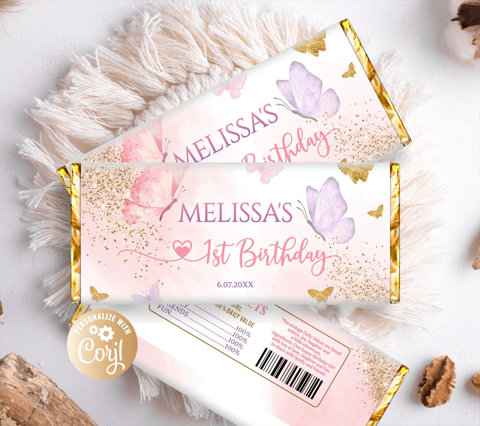 Editable Butterfly Birthday Chocolate Wrapper, Printable Butterfly ...
