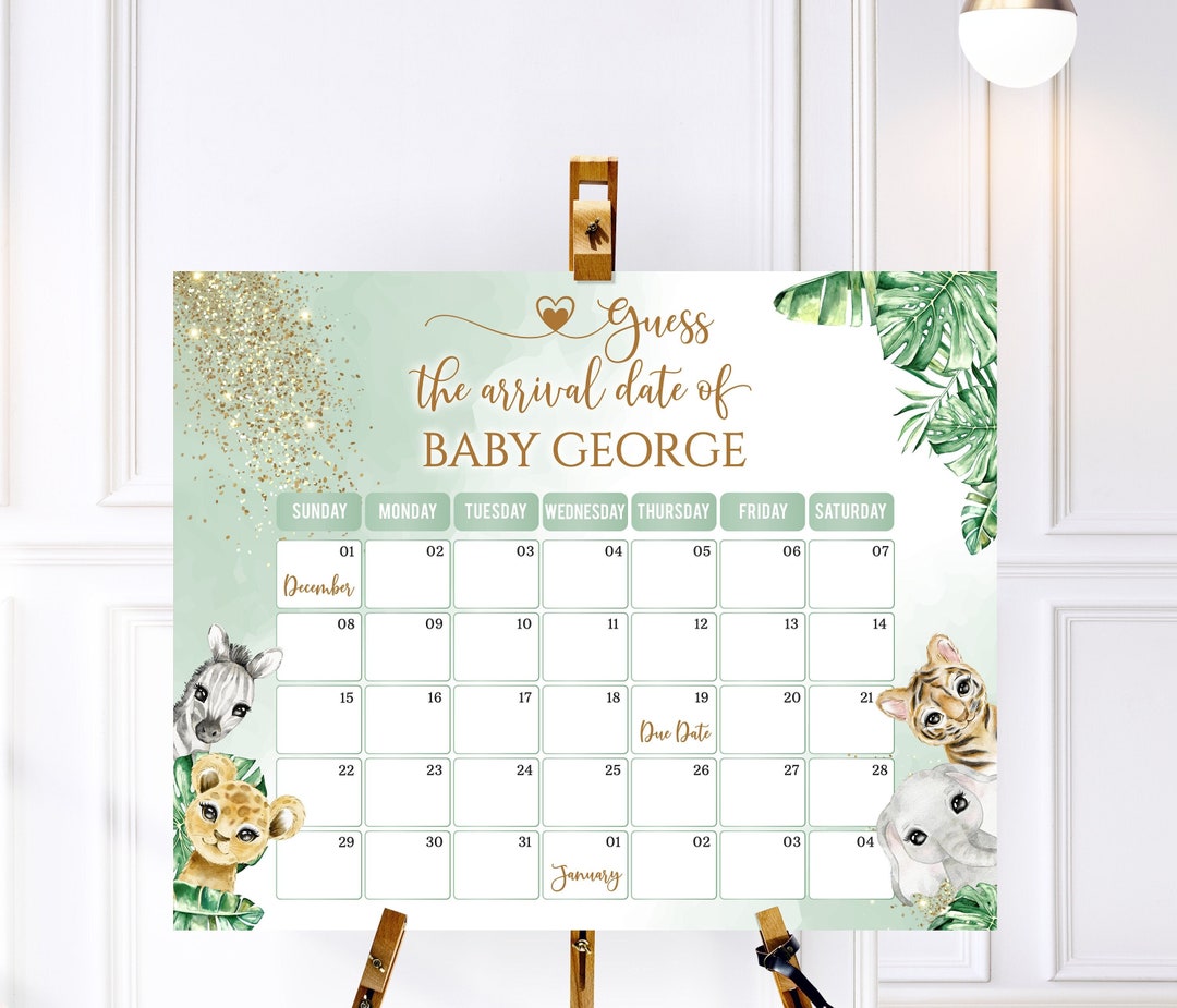 Editable Safari Jungle Boy Due Date Calendar Watercolor, Jungle Safari ...