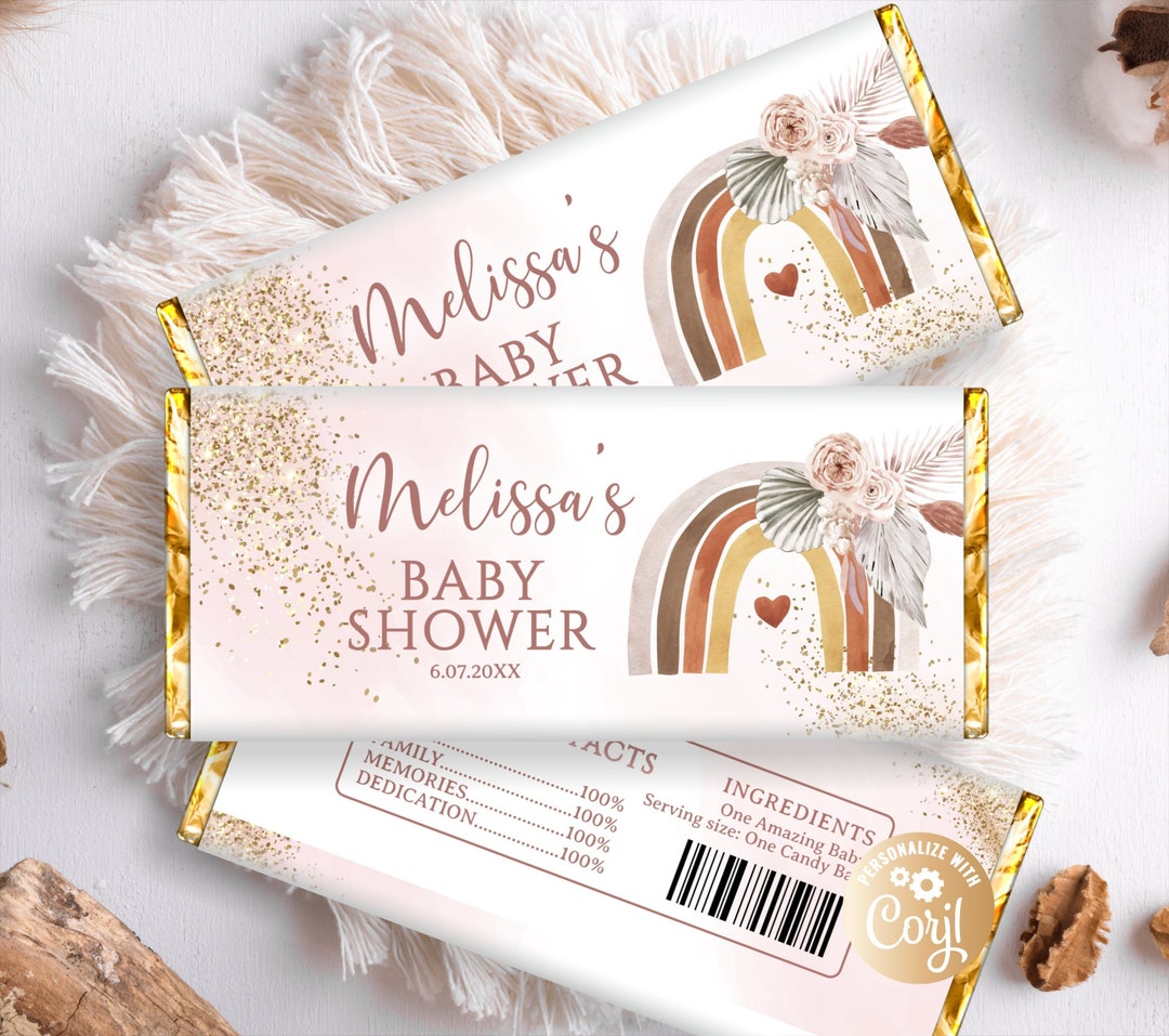 Editable Boho Rainbow Chocolate Bar Wrappers Baby Shower Printable ...