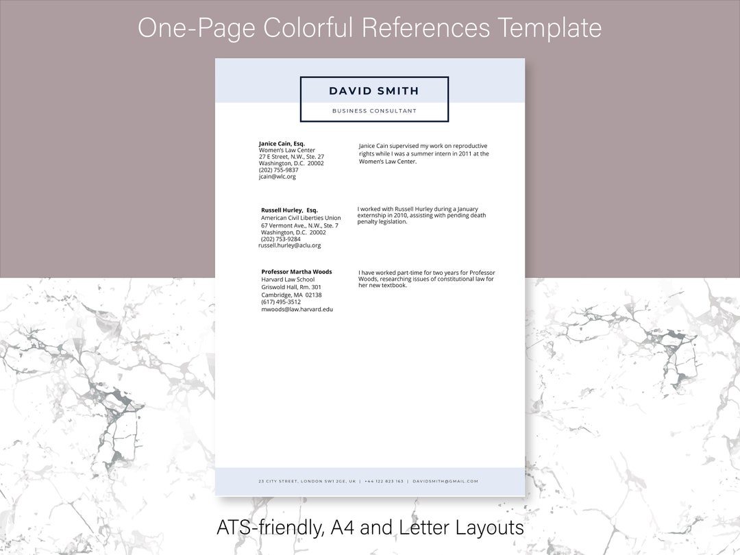 Colorful Reference Page Template, A4 and Letter Layout, Ats-friendly ...