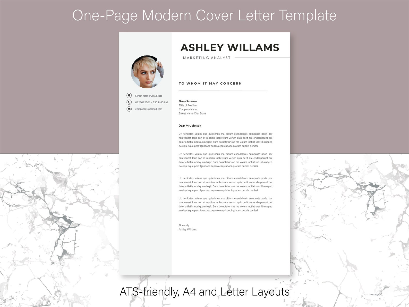 Modern Cover Letter Template, A4 and Letter Layout, Ats-friendly, Cover ...