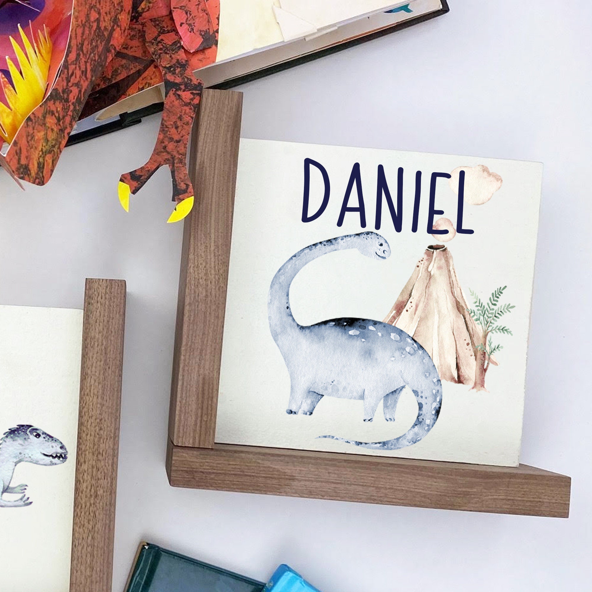 Dinosaur Theme Children's Wooden Bookend, Dino Room and Bookshelf Decor ...