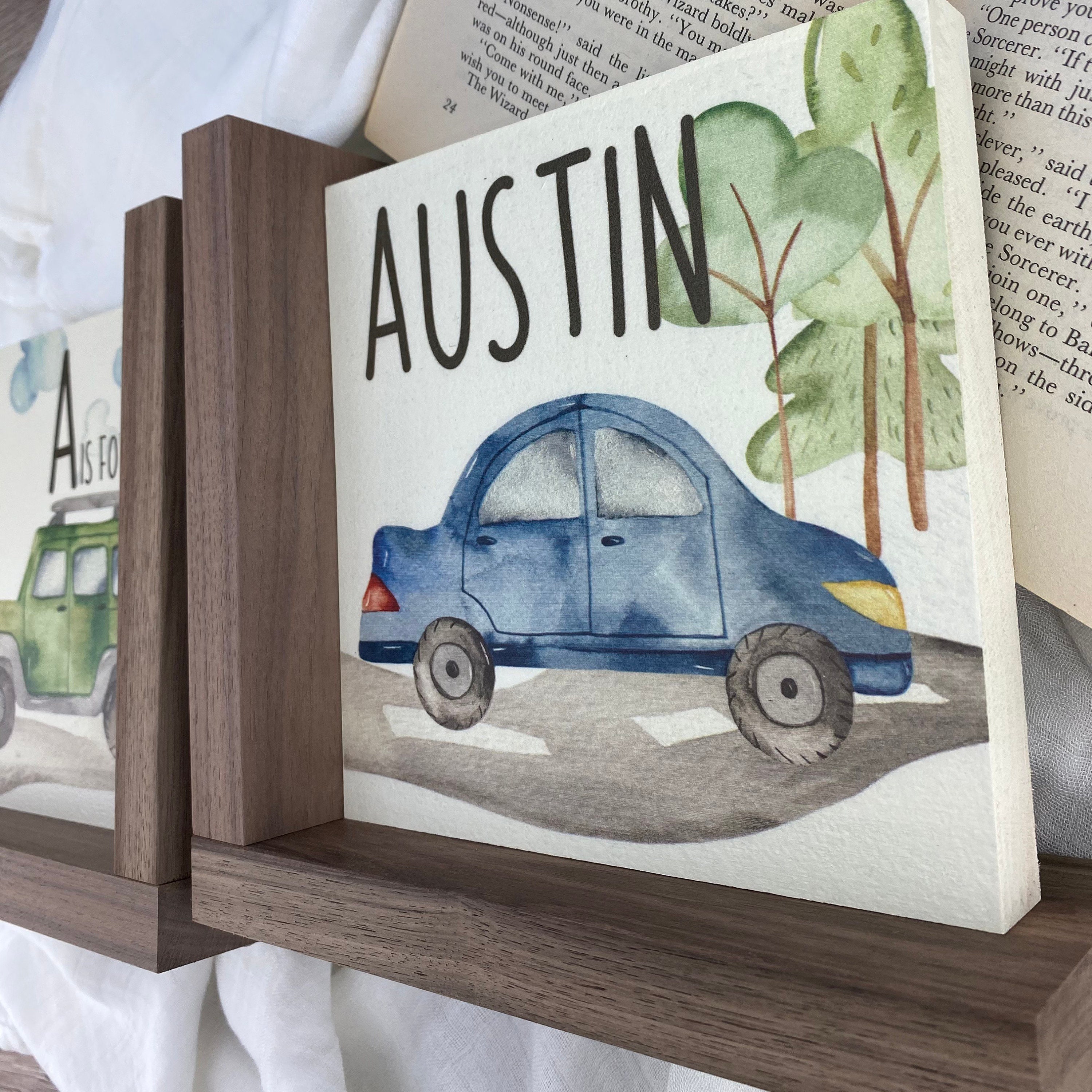 Car Themed Nursery Bookends Personalized Childrens Wooden - Etsy