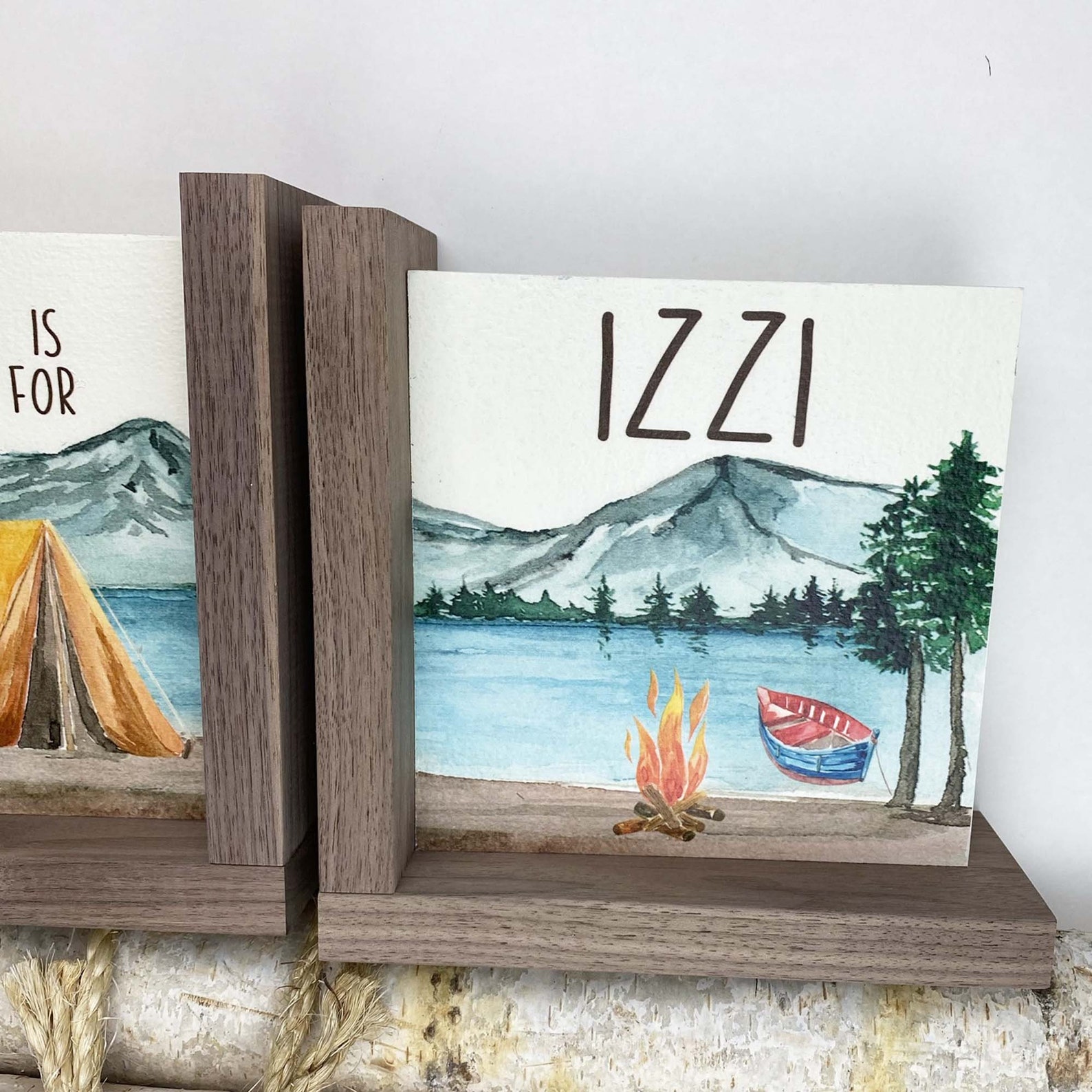 Camping Theme Children's Wooden Bookend, Travel and Explorer Decor - Etsy