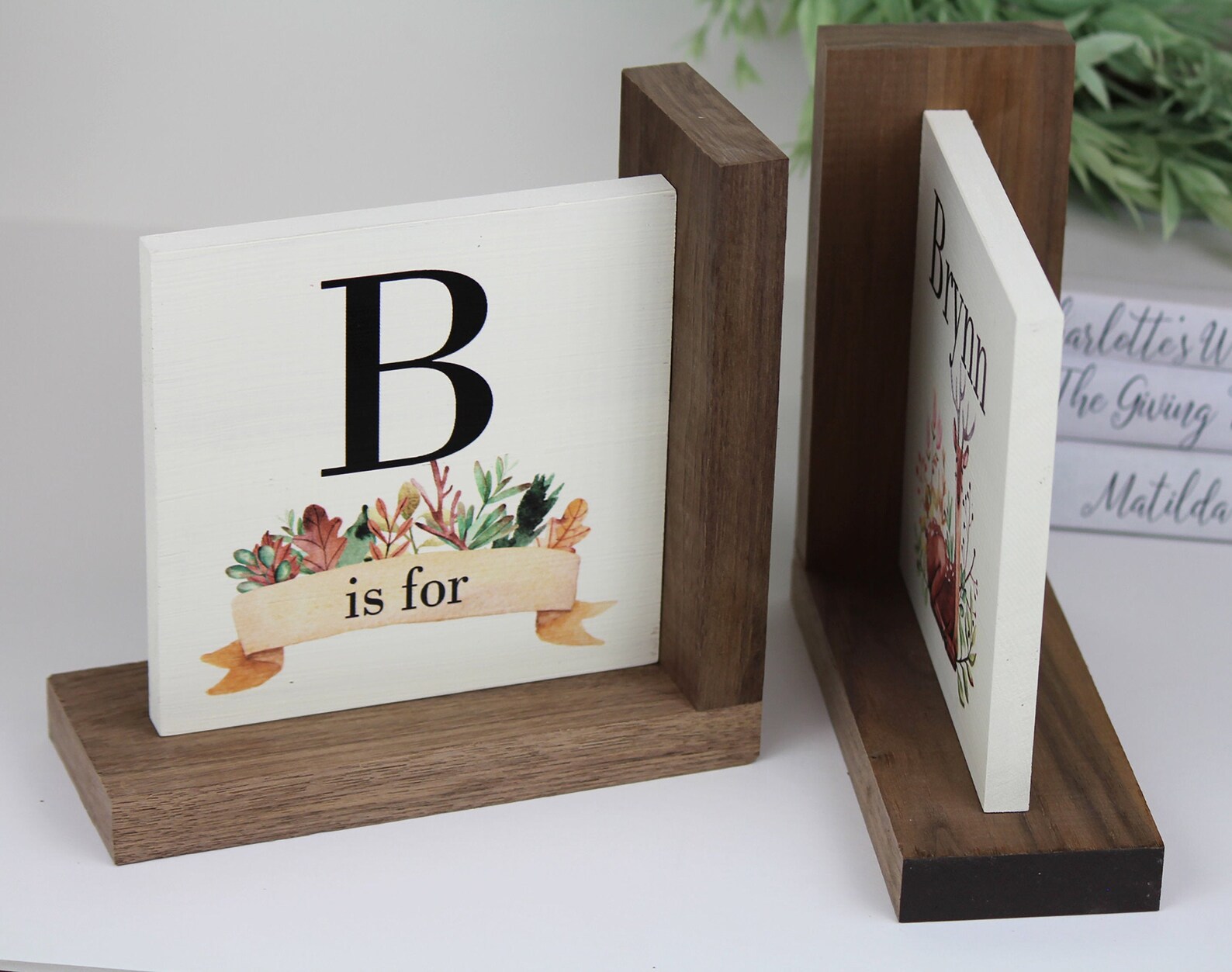Personalized Childrens Wooden Bookend, Baby Shower Book Theme Keepsake ...