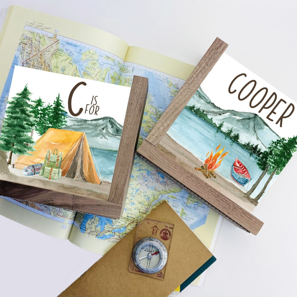 Camping Theme Children's Wooden Bookend, Travel and Explorer Decor - Etsy