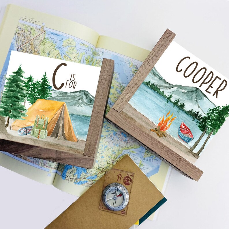 Camping Theme Children's Wooden Bookend, Travel and Explorer Decor - Etsy